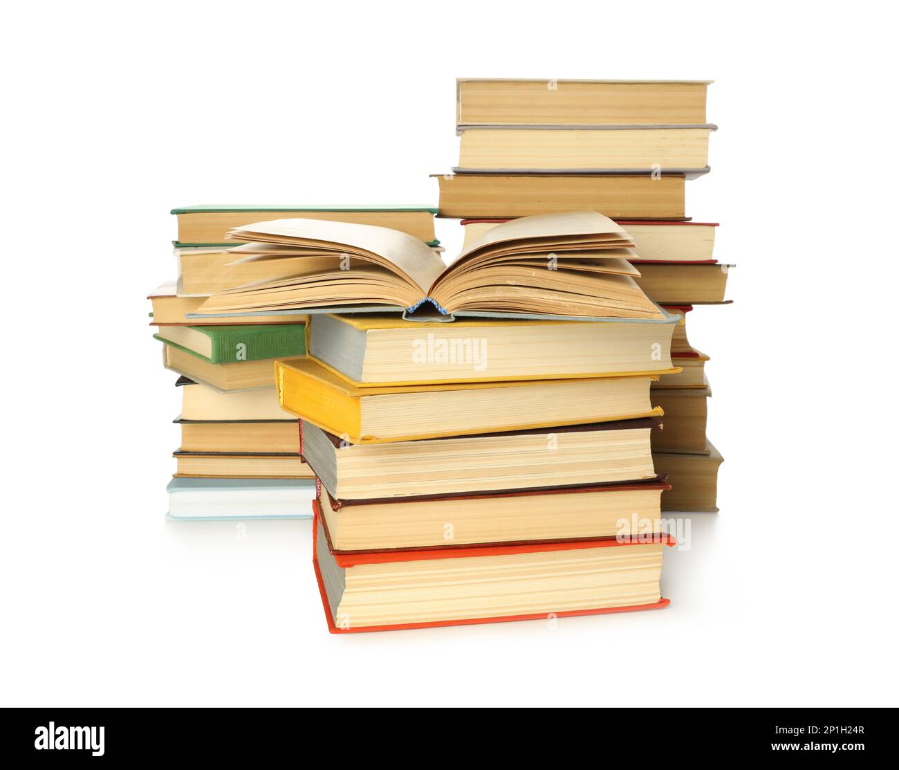 Lots of library books on white background Stock Photo - Alamy