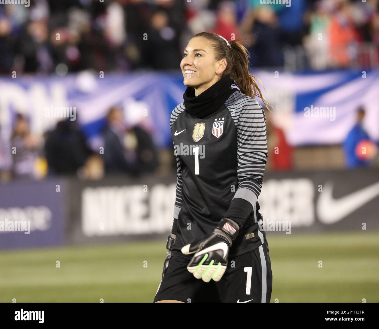 06 April 2016: United States goalkeeper Hope Solo (1) shows her smile ...