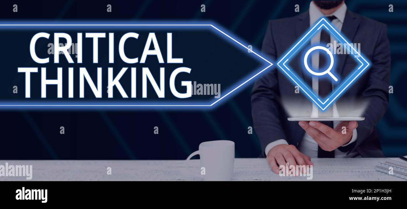 Text caption presenting Critical Thinking. Business overview sequence ...