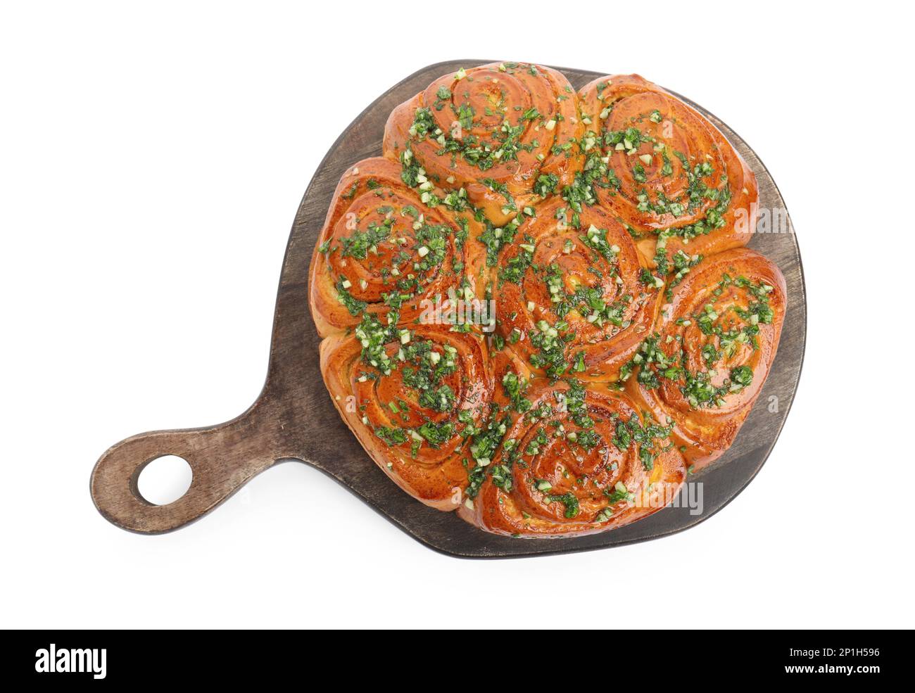 Traditional Ukrainian garlic bread with herbs (Pampushky) isolated on ...