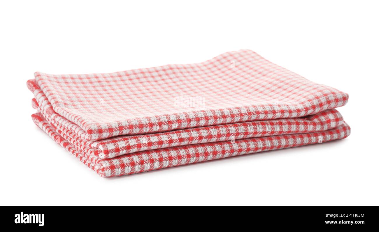 Red checkered kitchen towels isolated on white Stock Photo - Alamy