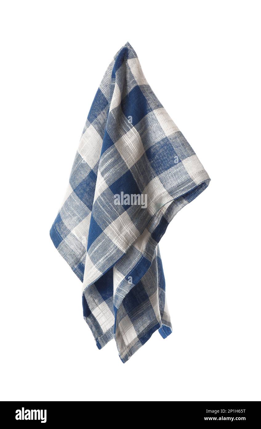 Clean kitchen towel hanging on white background Stock Photo - Alamy