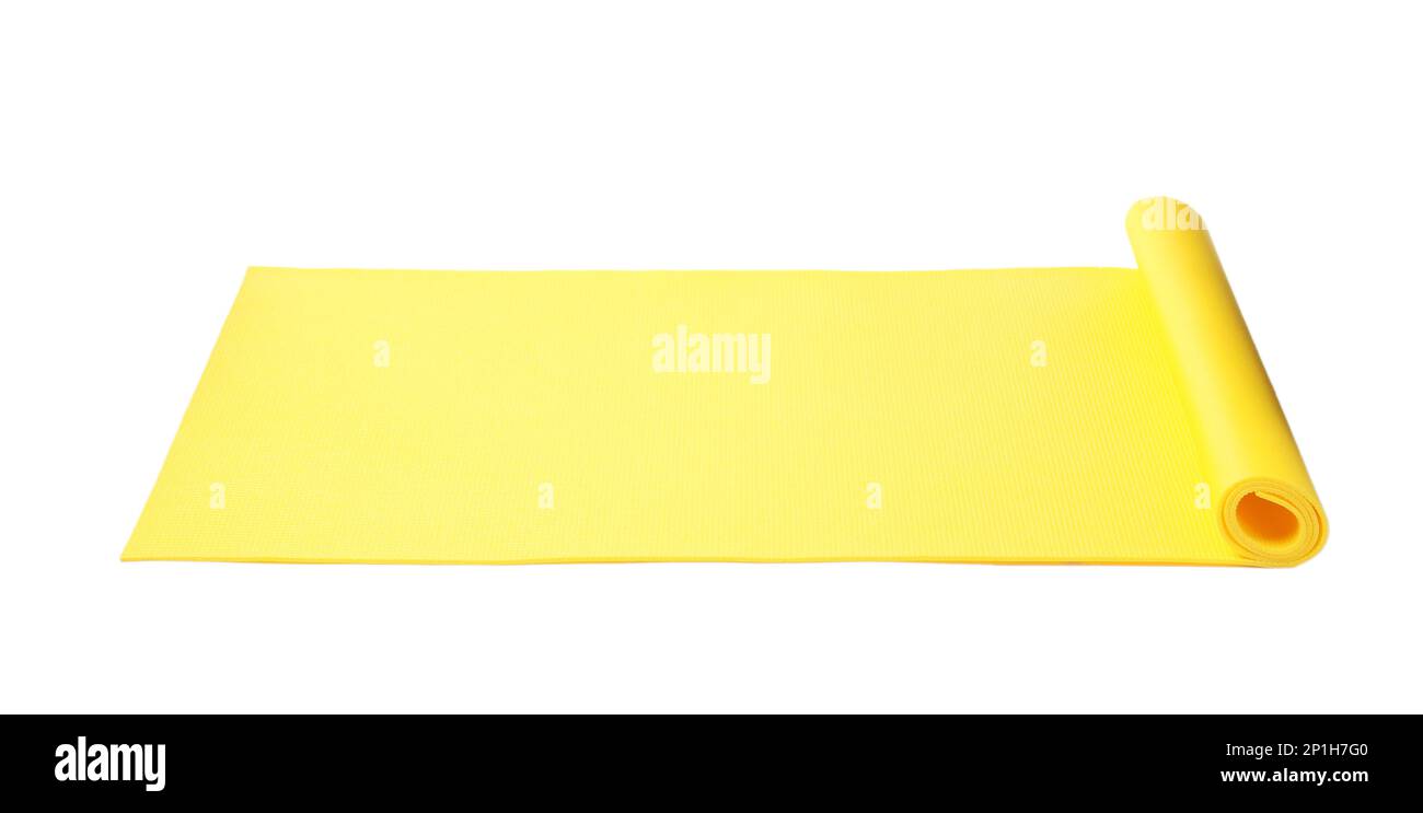 Bright yellow camping mat isolated on white Stock Photo - Alamy