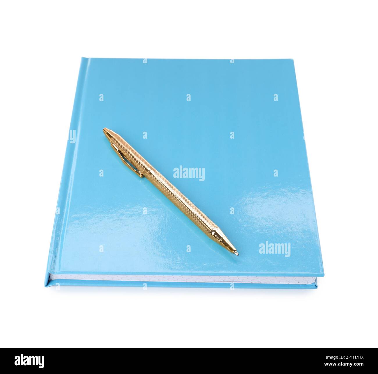 Light blue planner with pen isolated on white Stock Photo - Alamy