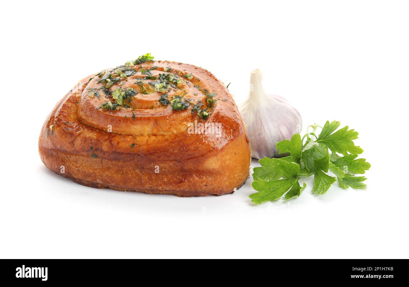 Traditional Ukrainian bread (Pampushky) with garlic and parsley on ...