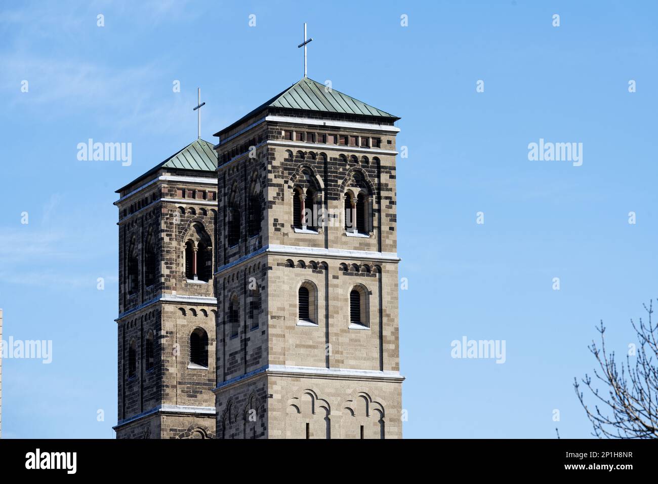 The two towers of the parish church of St. Heribert in the (neo ...