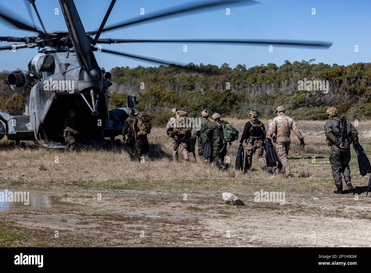 U.S Marines with Alpha Company, 2nd Reconnaissance Battalion, load into ...