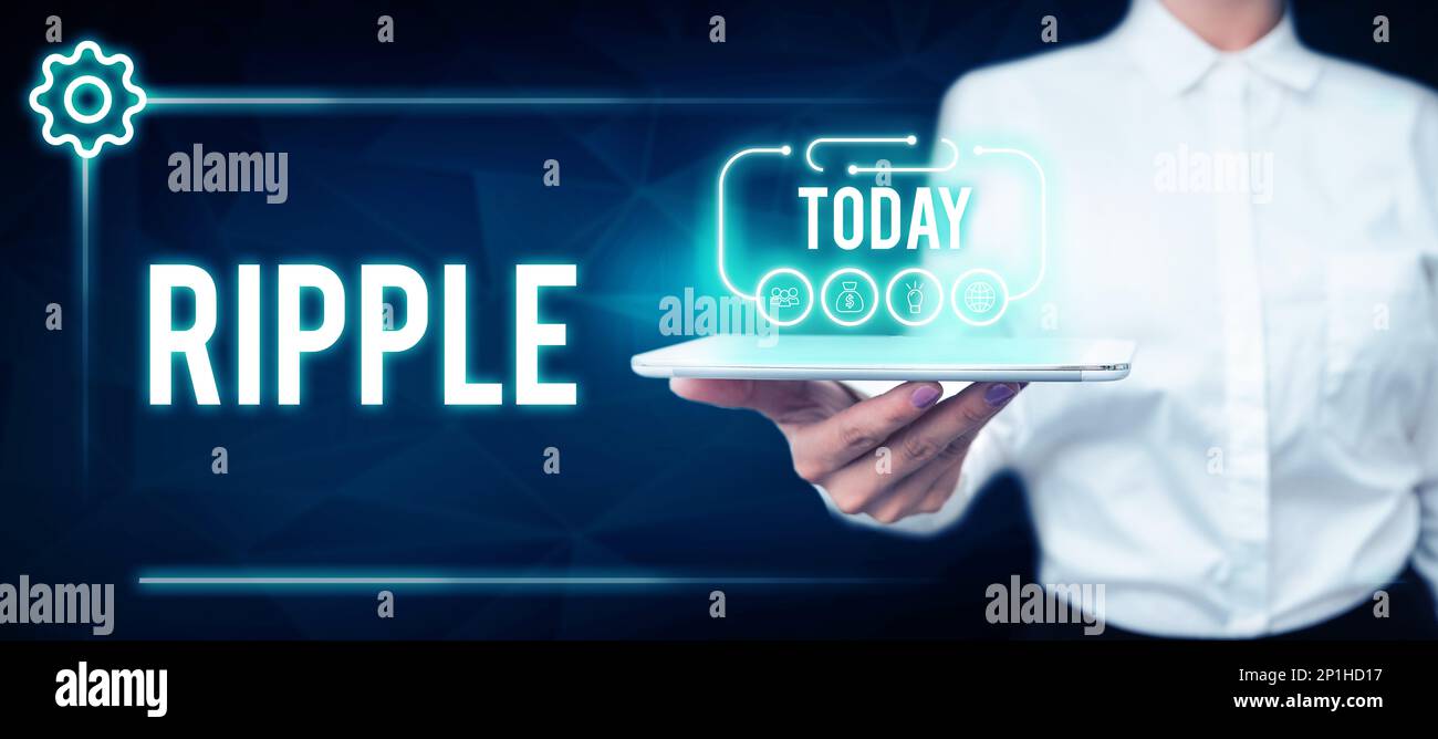 Text caption presenting Ripple. Word Written on small wave or series of ...