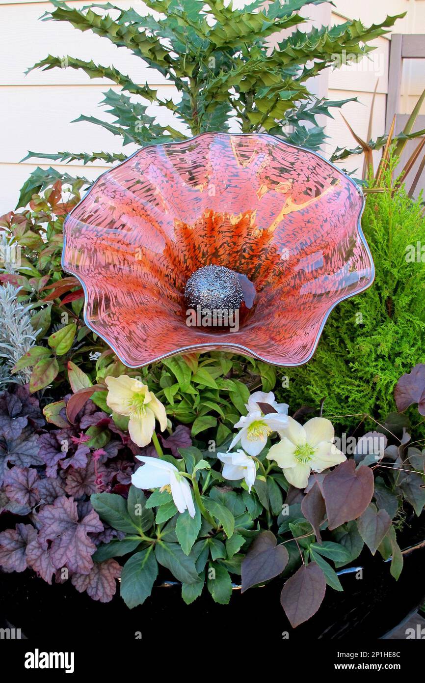 This photo provided by Glass Gardens NW shows a glass flower by Seattle ...