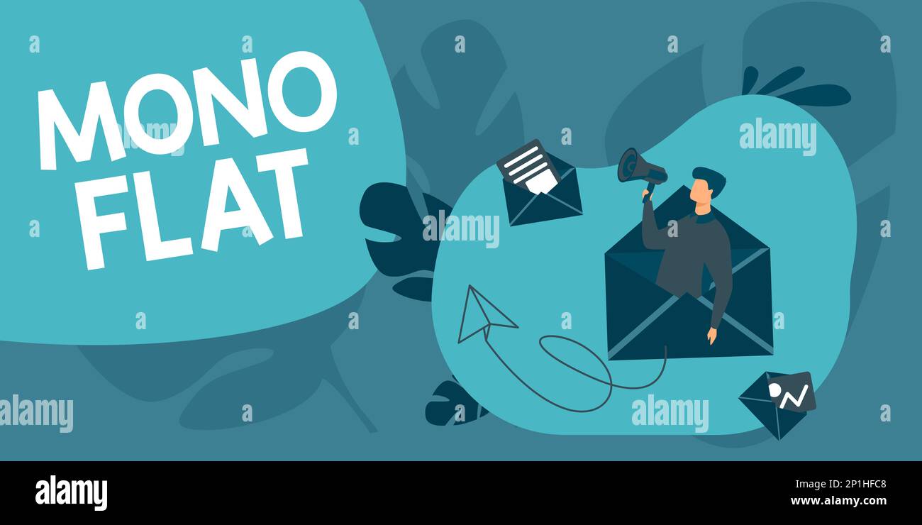 Hand writing sign Mono Flat. Business showcase lying at full length or ...