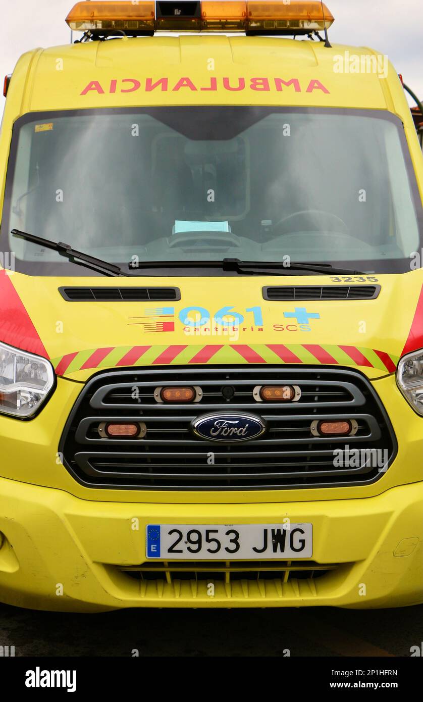 Front view of a Spanish ambulance parked in Santander Cantabria Spain ...