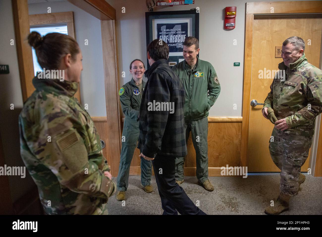 Vermont’s Lt. Gov. David Zuckerman shakes hands with 1st Lt. Kelsey ...