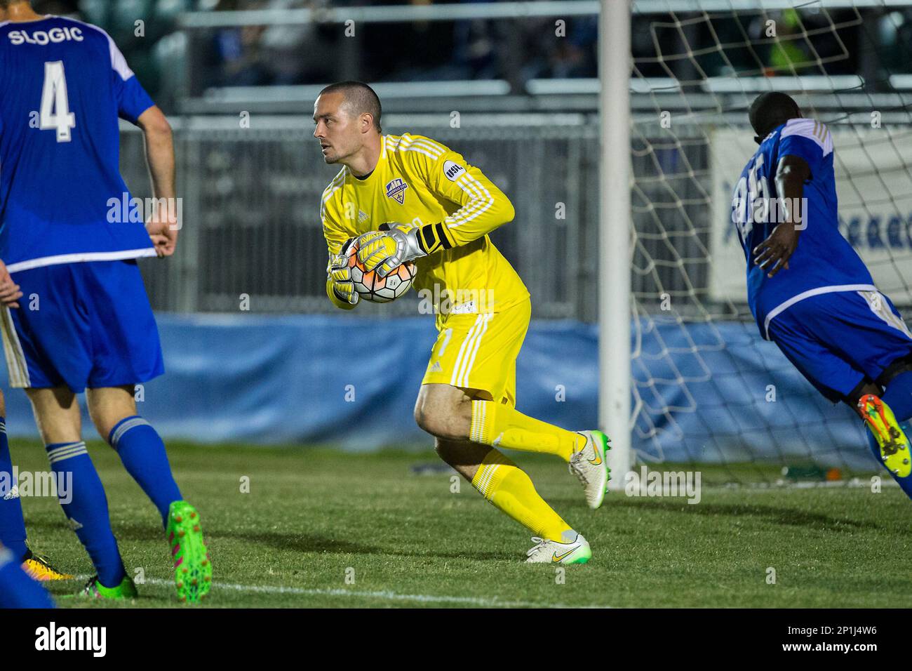 Scott Goodwin (1) of the Louisville City FC controls the ball during ...