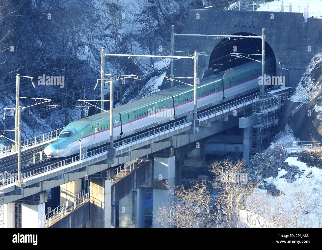 A photo shows Hayate No.91 entering Hokkaido on March 26, 2016 ...