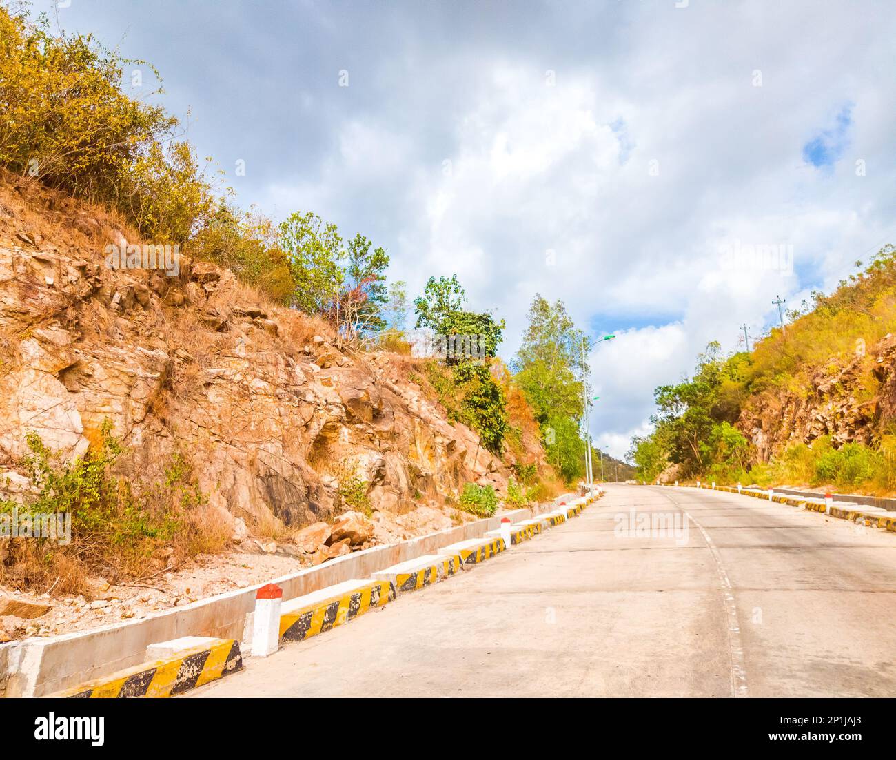 Bright sunshine day time Highway curve road overpass nature landscape ...