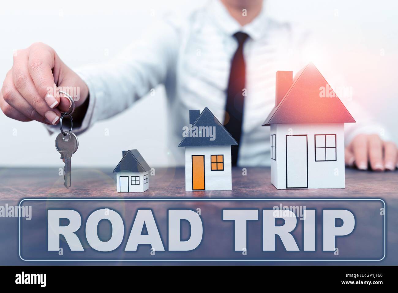 Sign displaying Road Trip. Business overview Roaming around places with ...