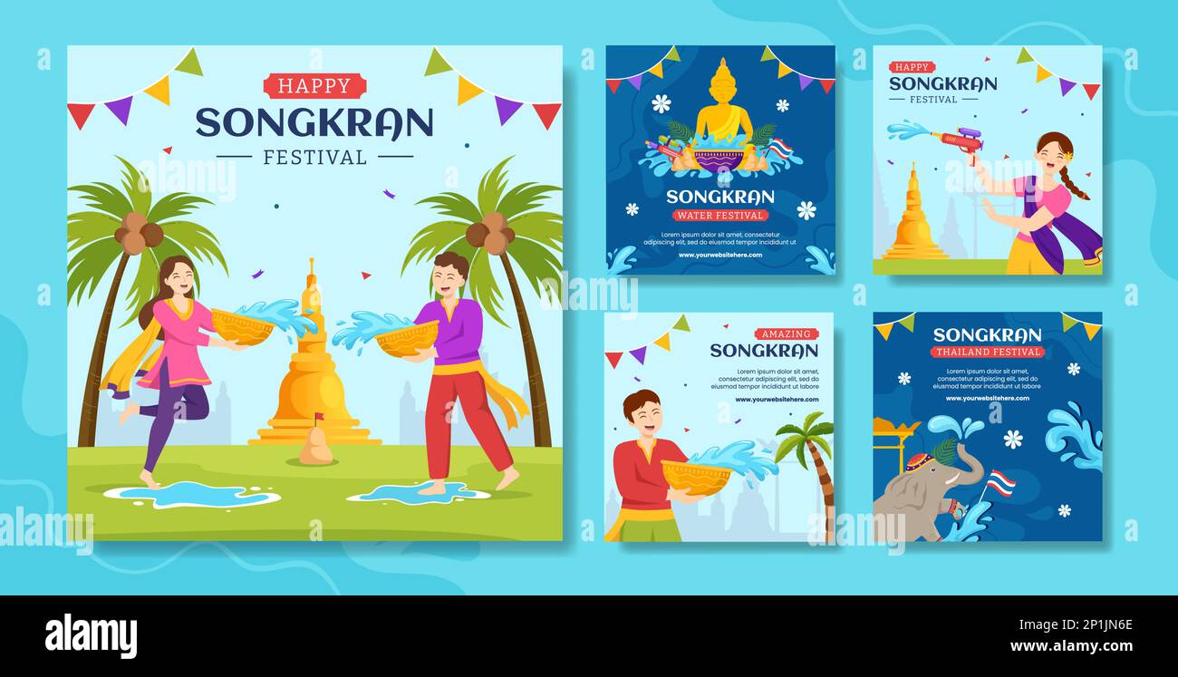 Songkran Festival Day Social Media Post Flat Cartoon Hand Drawn ...