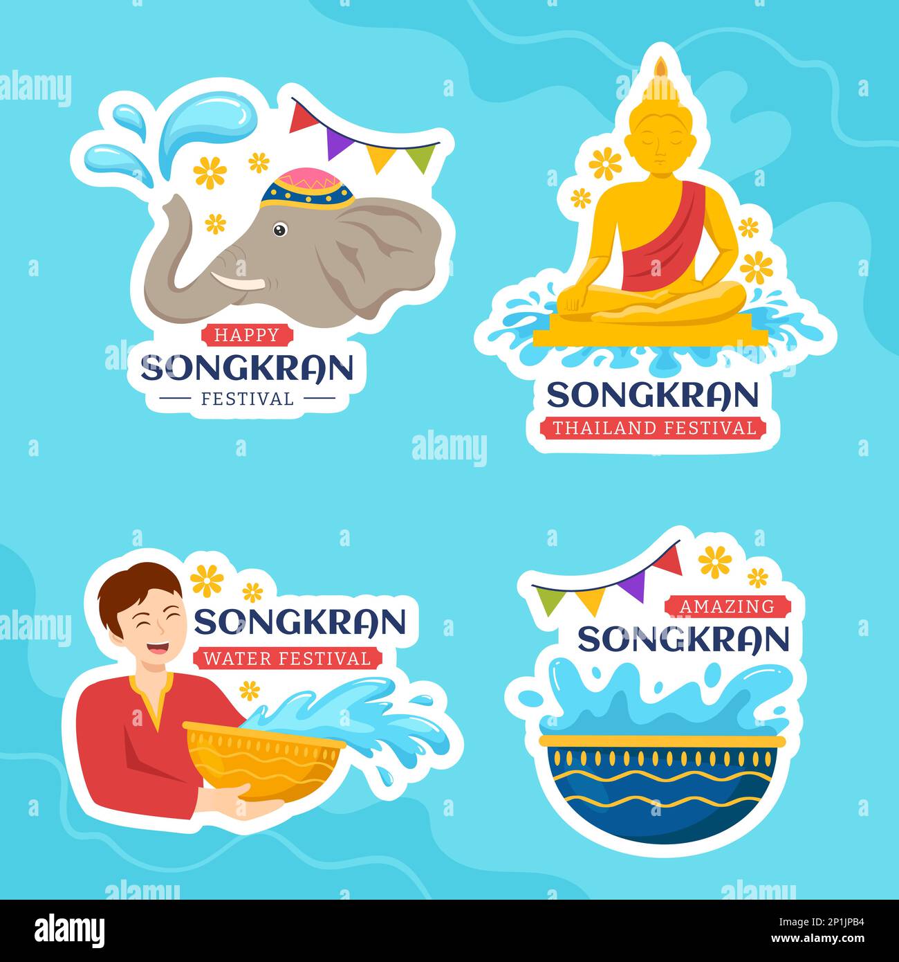 Songkran Festival Day Label Flat Cartoon Hand Drawn Templates ...