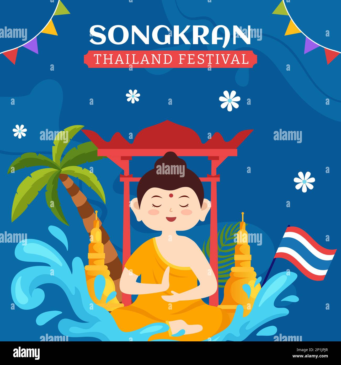 Songkran Festival Day Social Media Background Illustration Cartoon Hand ...