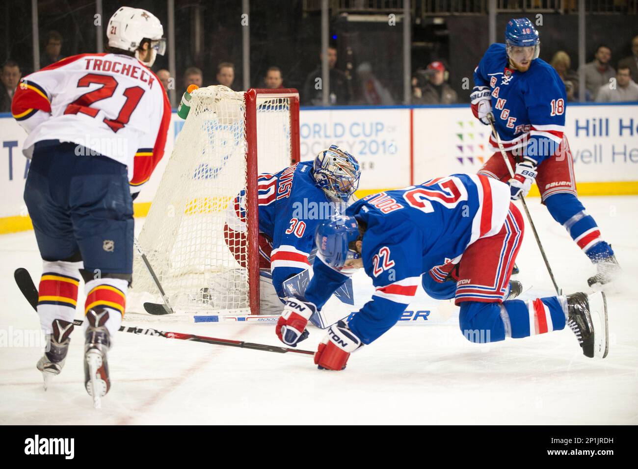 March 21, 2016: New York Rangers defenseman Dan Boyle (22) falls off ...