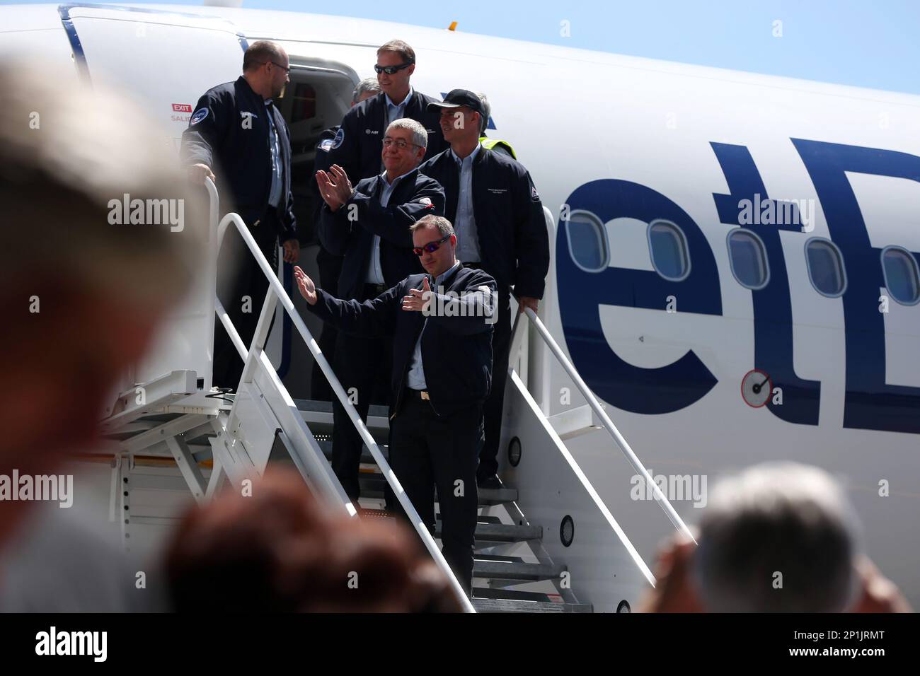The test flight crew arrives after taking the first Airbus A-321 ...
