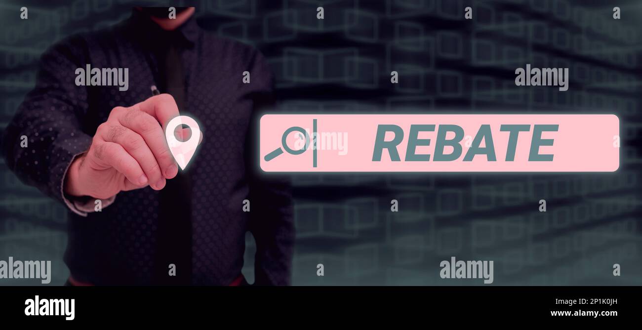 Text sign showing Rebate. Word Written on Huge rewards that can get ...