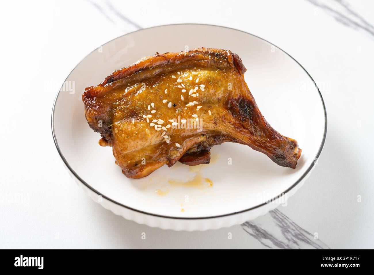 angle view roasted chicken drumstick at horizontal composition Stock ...
