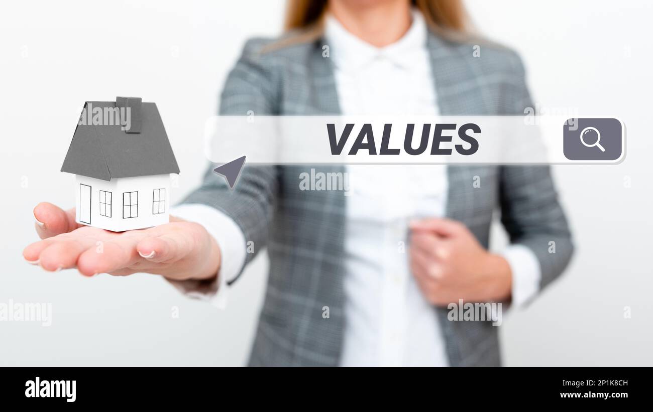 Sign displaying Values. Concept meaning regard that something is held ...