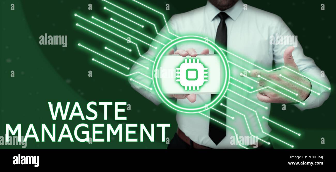 Text sign showing Waste Management. Word for actions required manage ...