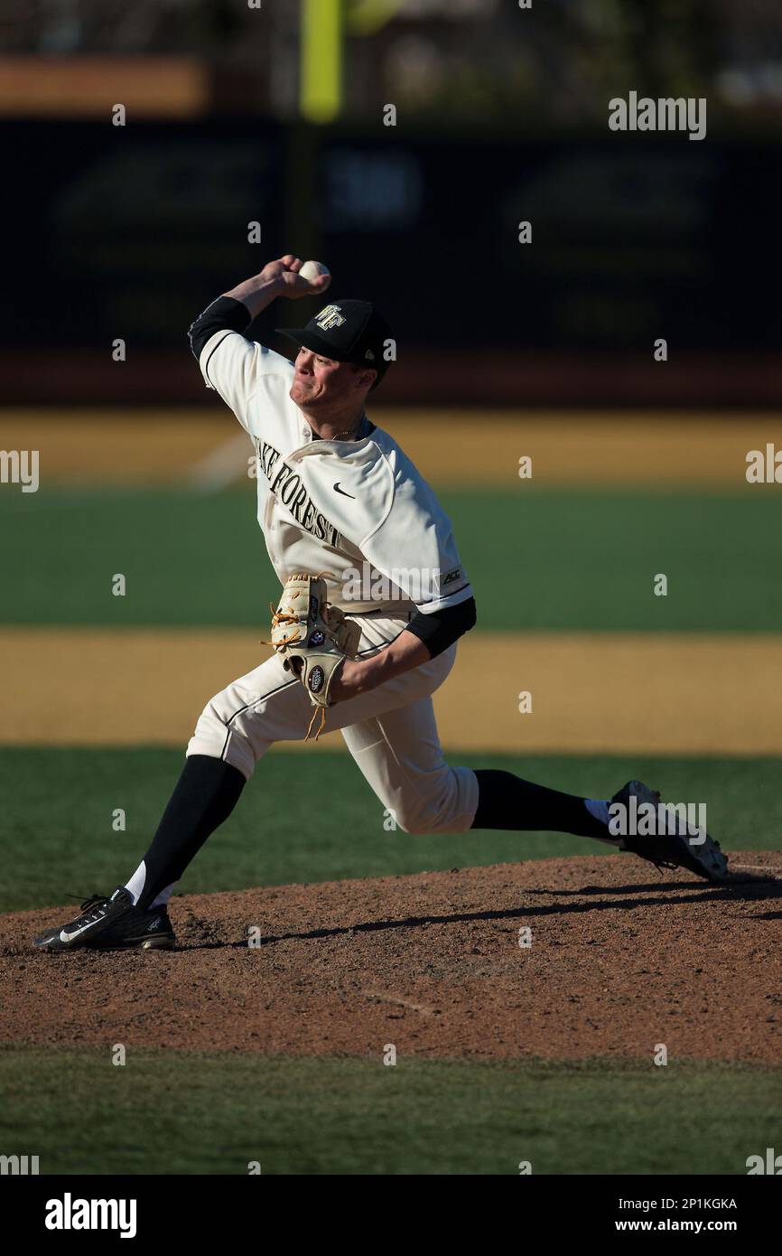 Wake Forest Demon Deacons relief pitcher Griffin Roberts (43) in action ...