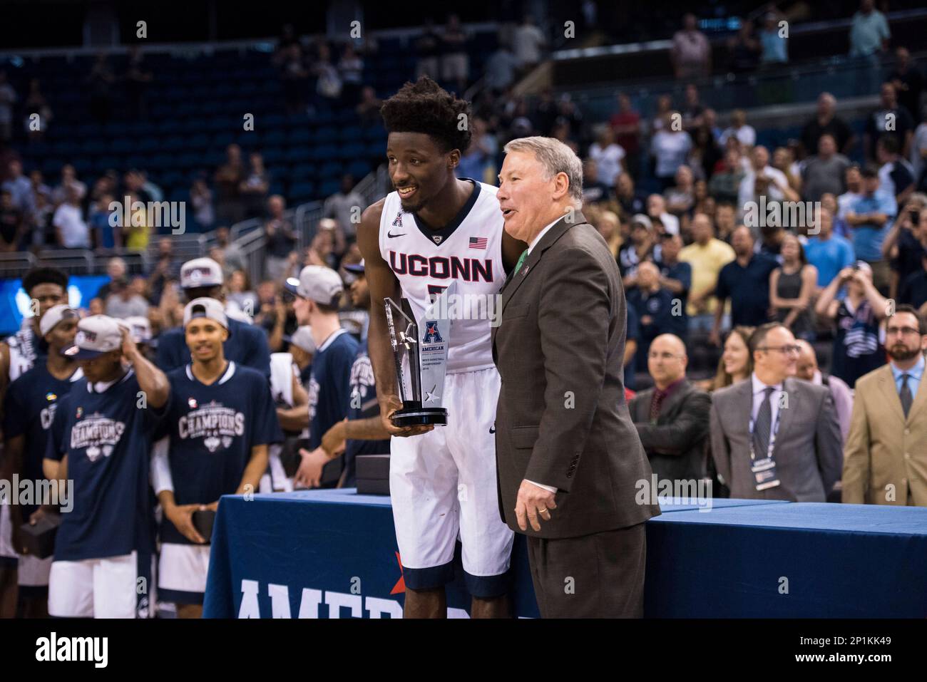March 13, 2016: Daniel Hamilton (5) of UConn accepts the tournamnt MVP ...