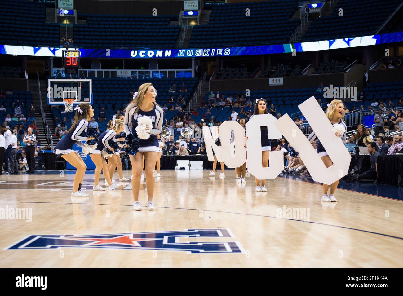 March 12, 2016: UConn cheerleaders perform during the AAC Championship ...