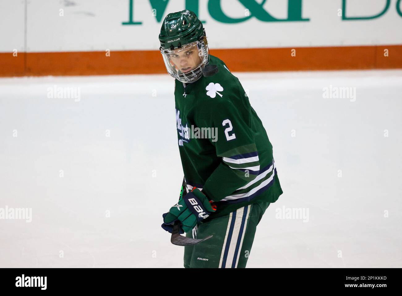 March 3, 2023: Mercyhurst Lakers defenseman Philip Waugh (2) juggles ...