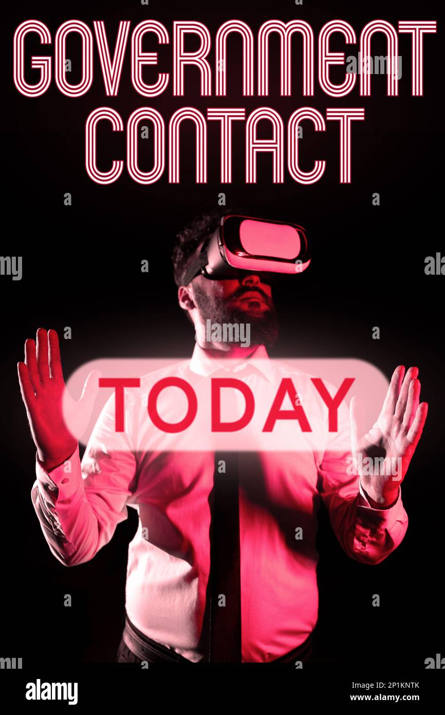 Hand writing sign Government Contact. Business approach debt security ...