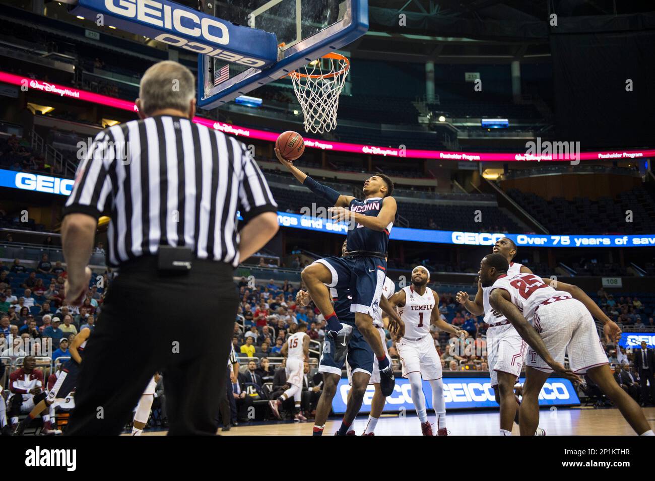 March 12, 2016: Jalen Adams (2) of UConn attacks the rim during the AAC ...