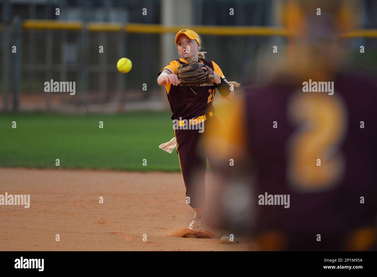 Central Michigan's Maddie Springer (21) fires to first baseman Lucy ... Central Michigan's Maddie Springer (21) fires to first baseman Lucy ...