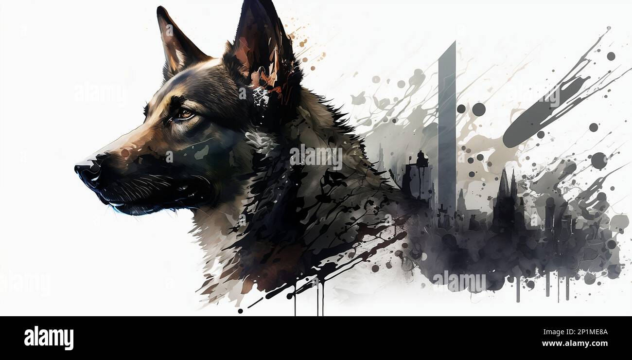Dog tale in watercolor hi-res stock photography and images - Alamy