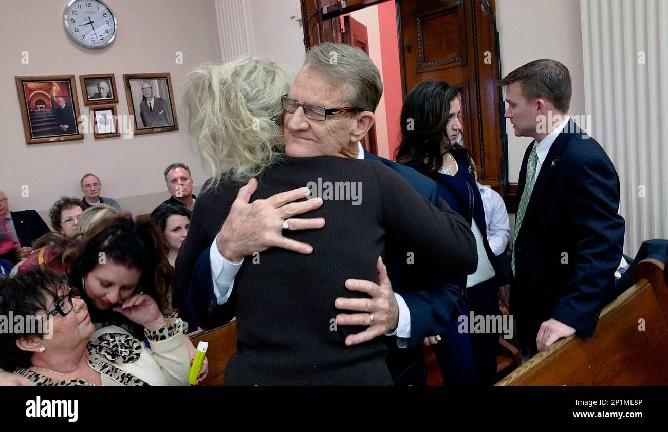 Rick Beckwith hugs his daughter Stacie Faust ahead of closing arguments ...