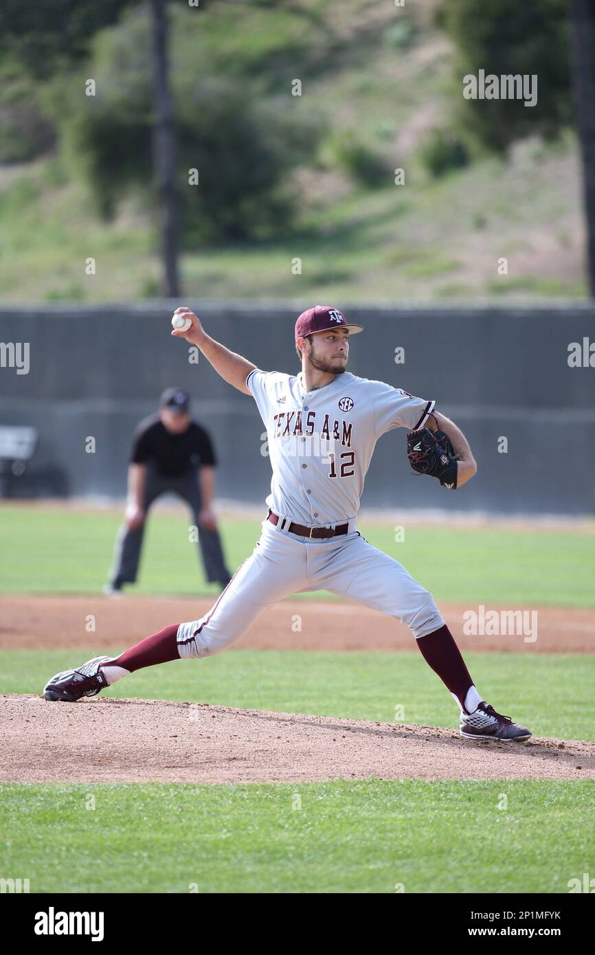 Corbin Martin (12) of the Texas A&M Aggies pitches against the ...