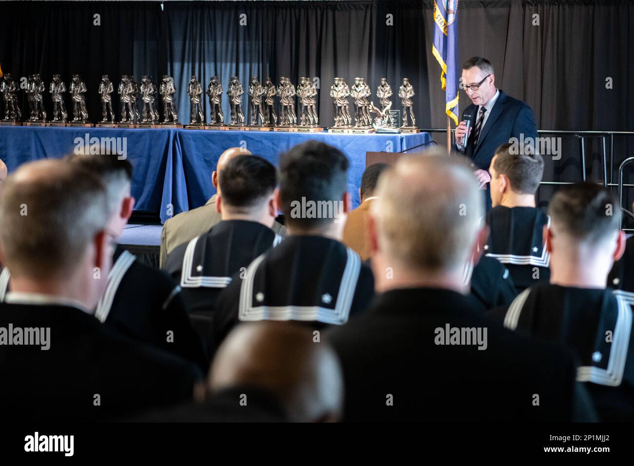 Retired Command Master Chief Michael Magnetta speaks during the Lake ...