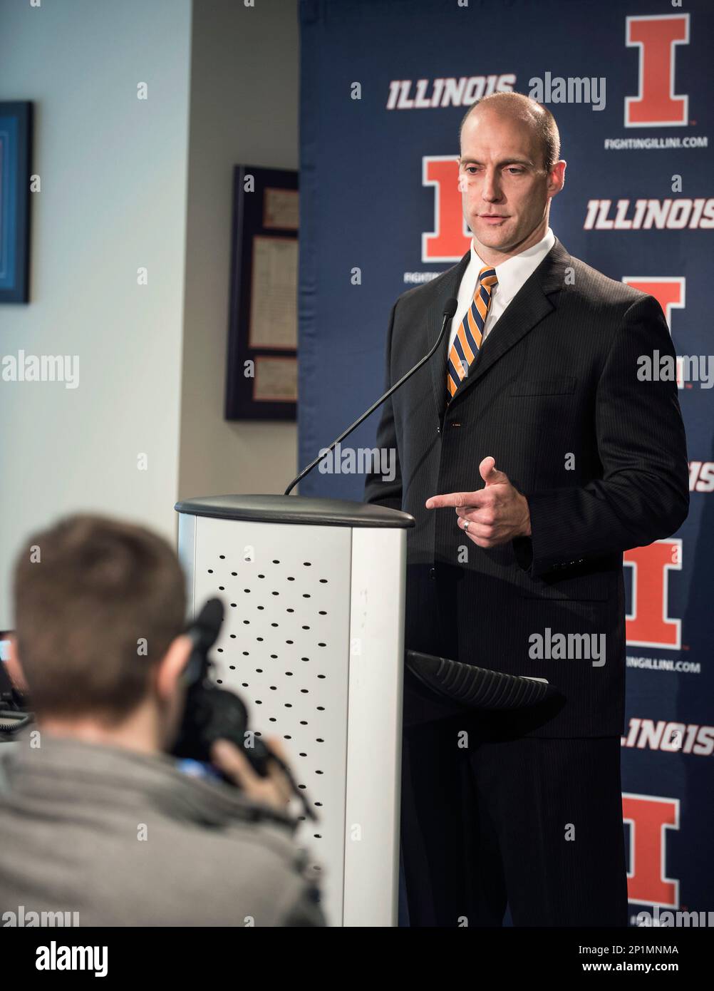 Illinois Athletic Director Josh Whitman talks to reporters about the ...