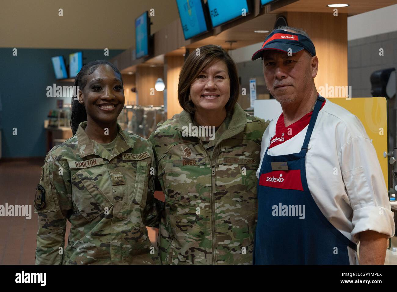 Dining facility Airmen pose for a photo with Chief Master Sergeant of ...