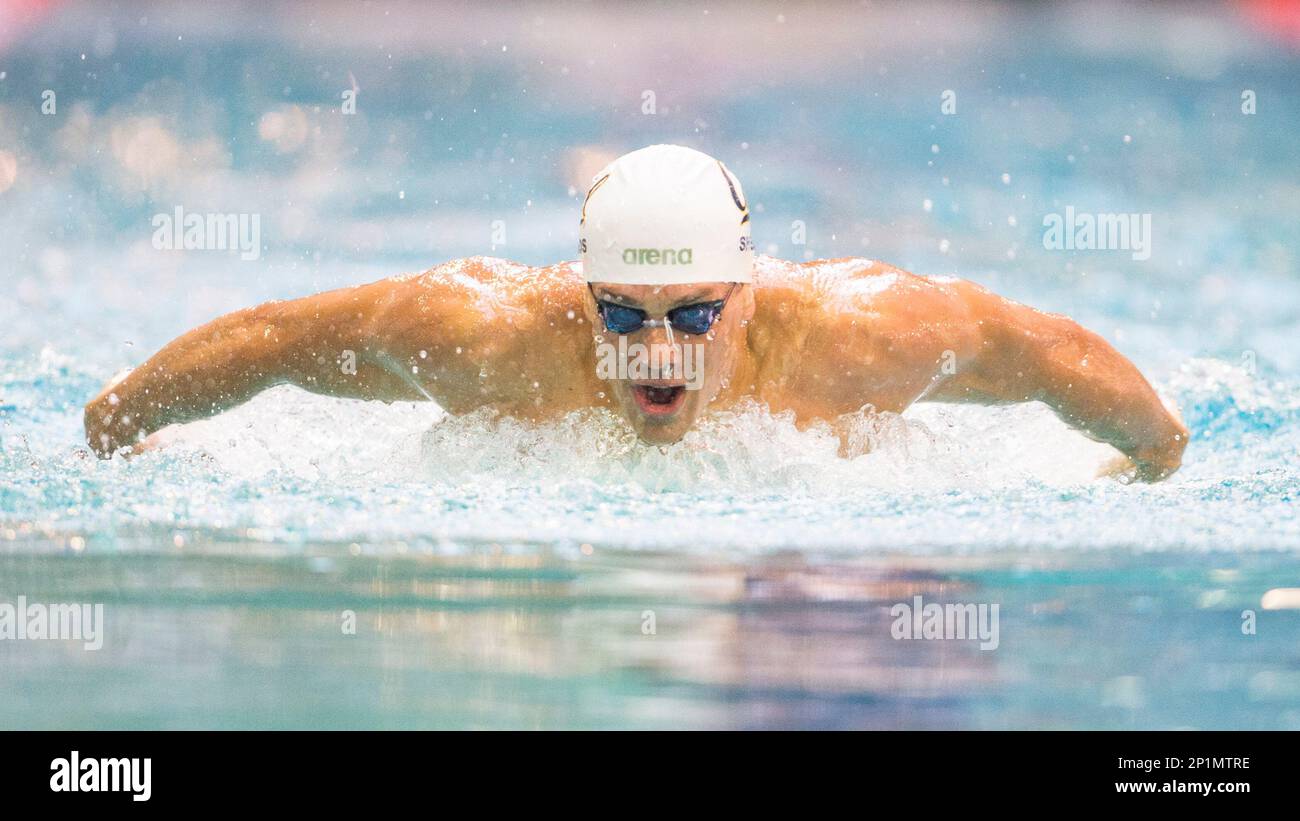 March 04, 2016: Tom Shields competes in the 200m butterfly preliminary ...