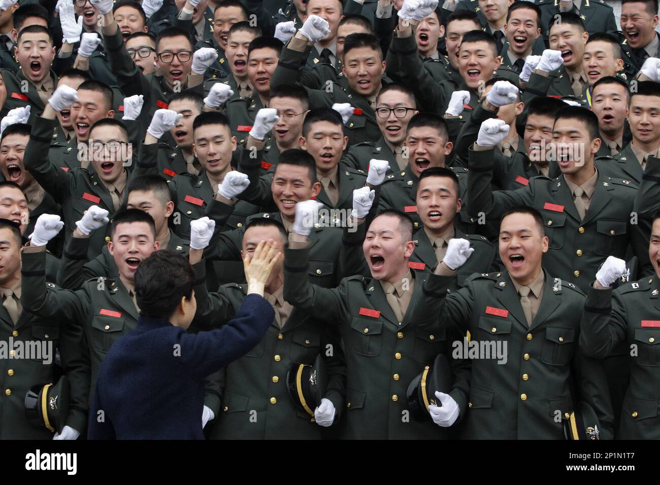 South Korean President Park Geun-hye, left in foreground, cheers new ...