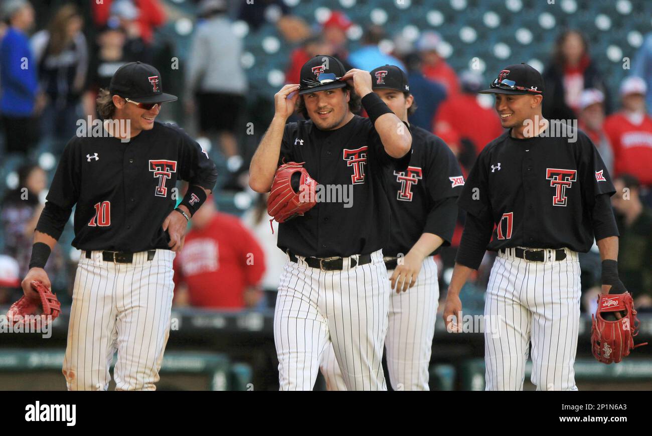 Texas Tech outfielder Tyler Neslony (10), from left, outfielder Stephen ...
