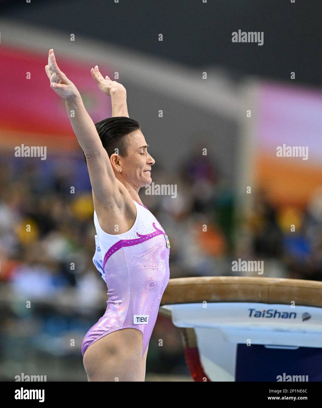 Doha, Qatar. 3rd Mar, 2023. Oksana Chusovitina of Uzbekistan competes ...