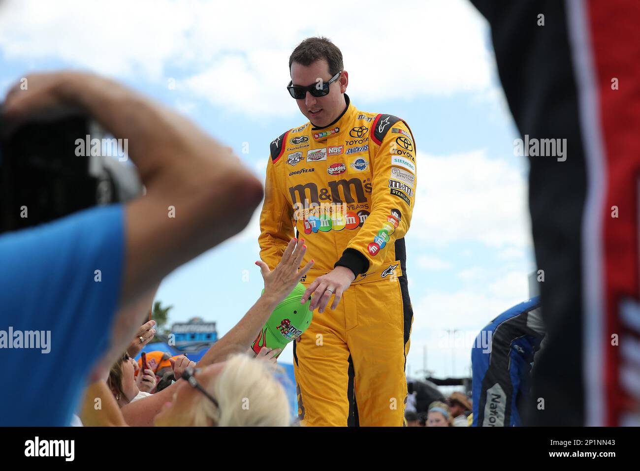 Race car driver Kyle Busch is seen during driver introductions prior to ...