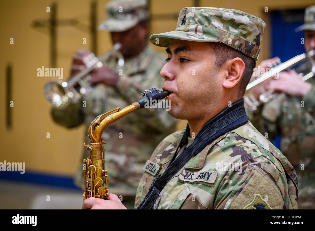 The New Jersey National Guard's 63rd Army Band performs during a change ...