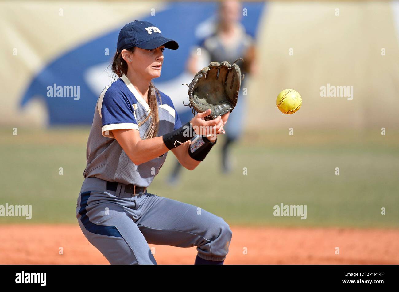14 February 2016: FIU infielder AshleyLeon (3) fields a ground ball as ...