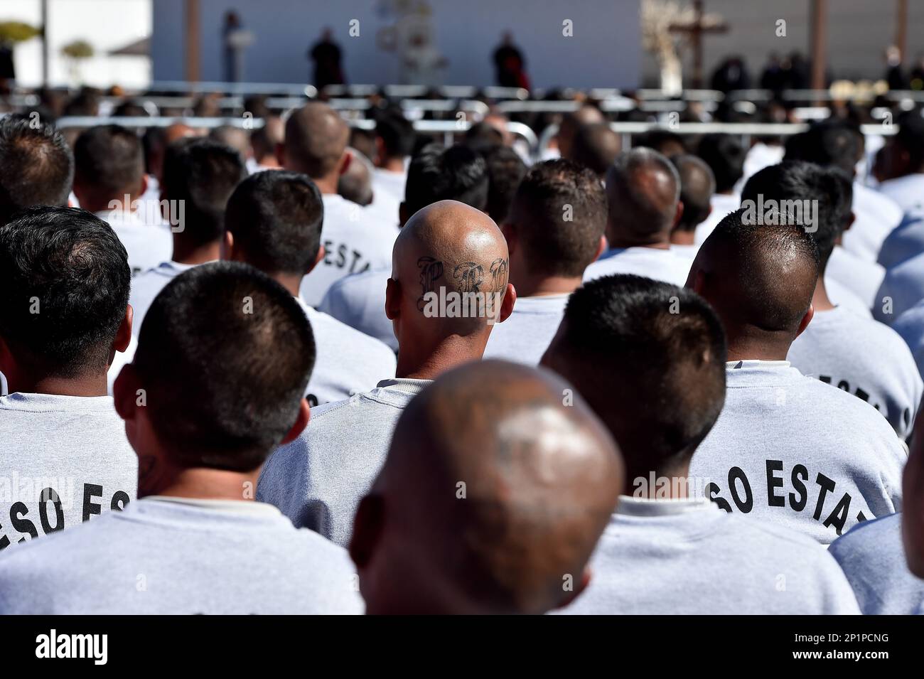 Inmates gather for a visit by Pope Francis at the CeReSo n. 3 prison in ...